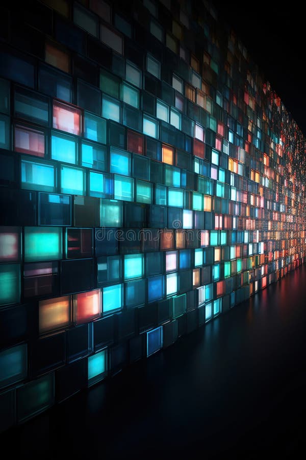 Wall of Different Size TV with Glowing Screens. Generative Ai Stock ...