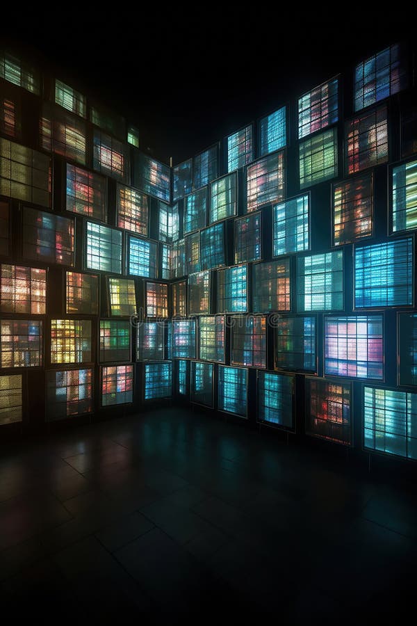 Wall of Different Size TV with Glowing Screens. Generative Ai Stock ...