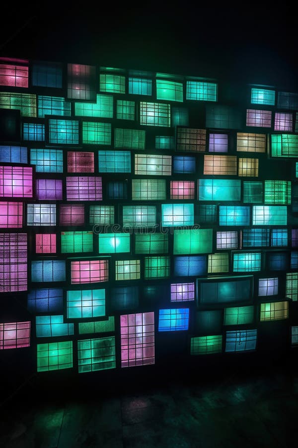Wall of Different Size TV with Glowing Screens. Generative Ai Stock ...