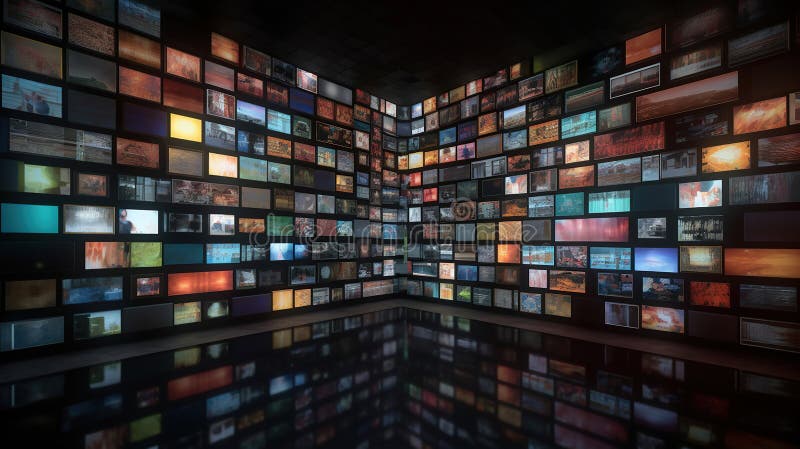 Wall of Different Size TV with Glowing Screens. Generative Ai Stock ...