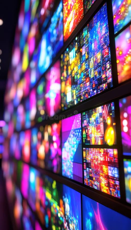 Wall of Digital Displays with Abstract Video Feeds, Data Streams, and ...