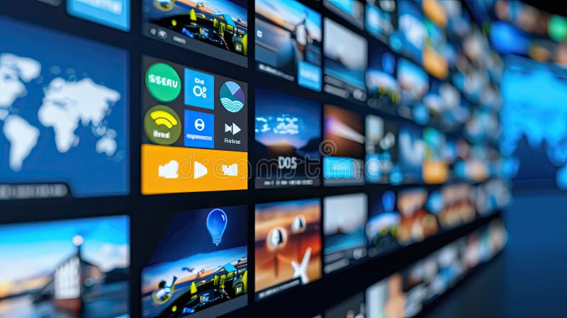 A Wall of Digital Screens Displays a Variety of Data and Images ...