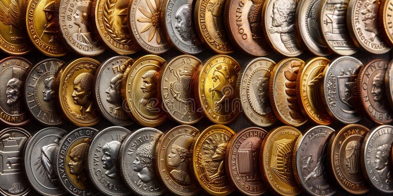 Wall Displaying Various Types of Coins from Different Countries and ...