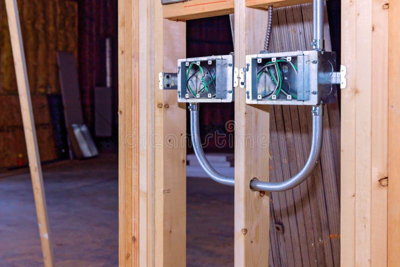 Wall Electric Wire Cable Electrical Metal Box Interior Under ...