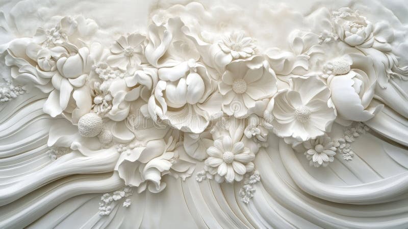 A Wall in an Elegantly Decorated Room Features a Seamless Floral Stucco ...