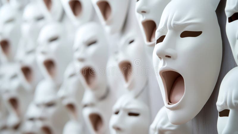 Wall of Expressive Masks Representing Emotions Stock Illustration ...