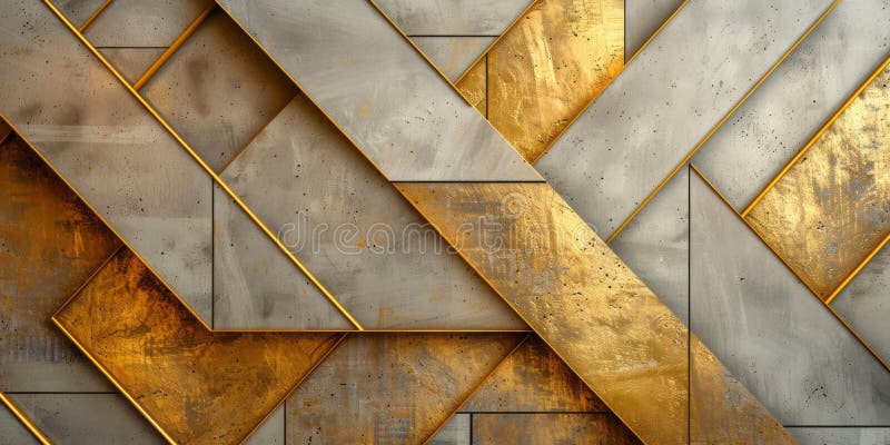 A Wall Featuring a Geometric Design in Gold and Silver Colors Stock ...
