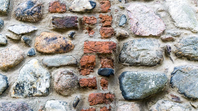 Wall of Field Stones and Red Bricks Stock Image - Image of vintage ...