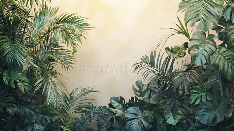 A Wall Filled with Lush Tropical Plants and a Subtle Gradient Backdrop ...
