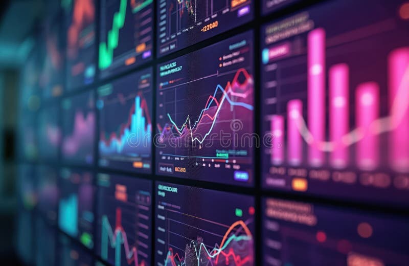 Wall of Financial Data Analytics Dashboard Screens for Analytic ...