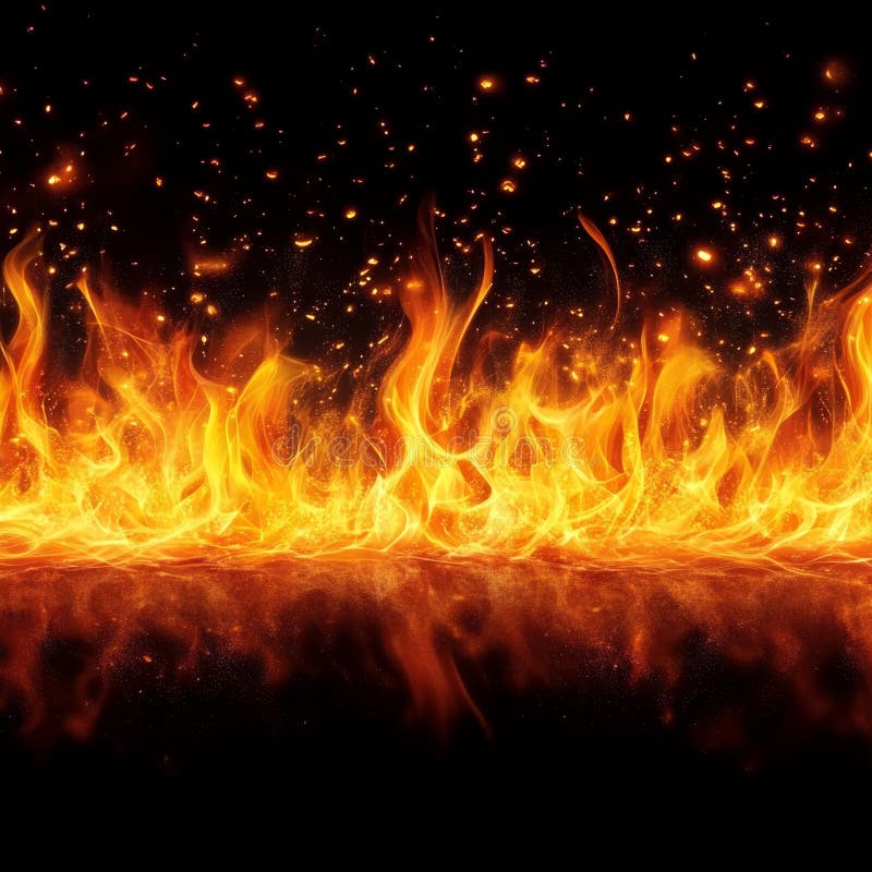 Wall of Fire on Black Background, Burning Flames As an Abstract ...
