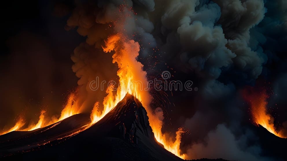 A Wall of Fire with Wisps of Smoke Drifting Upward into a Void Stock ...