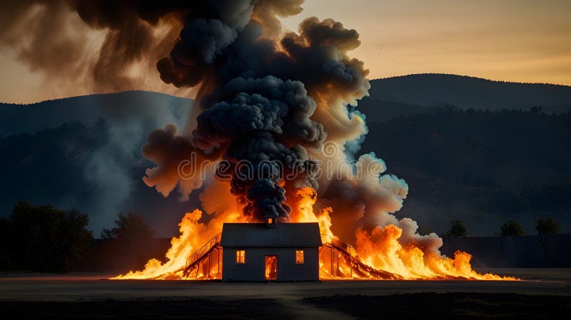 A Wall of Fire with Wisps of Smoke Drifting Upward into a Void Stock ...