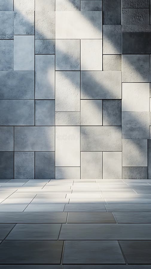 A Wall and Floor Composed of Large, Rectangular Concrete Tiles ...