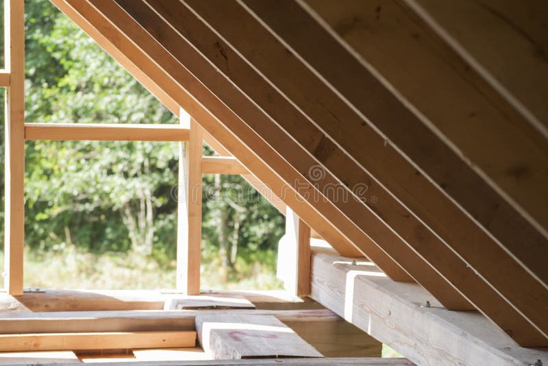 Wall Frame and Rafters on Log House Roof Construction Stock Photo ...