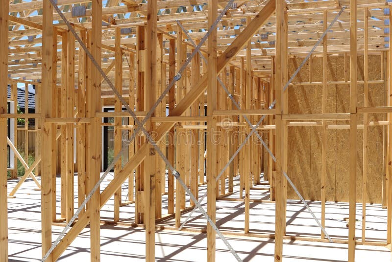 Wall Framing in House Construction Stock Photo - Image of lumber, chaos ...