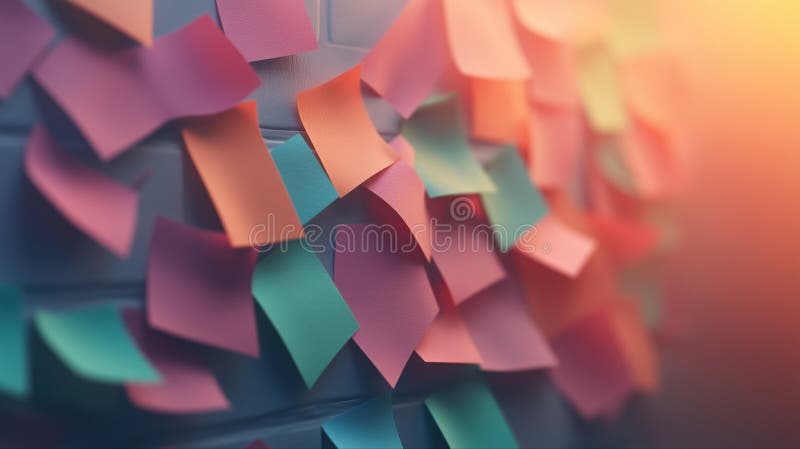 Wall Full of Colorful Sticky Notes in Warm Light Stock Illustration ...