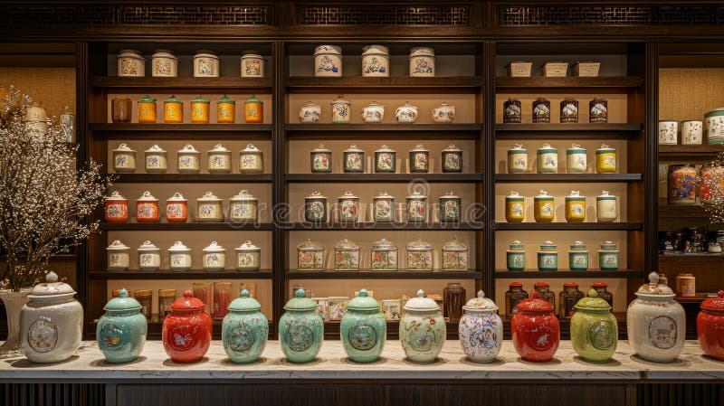Wall Full of Loose Leaf Tea Canisters, on Display Store Tea Room. Stock ...