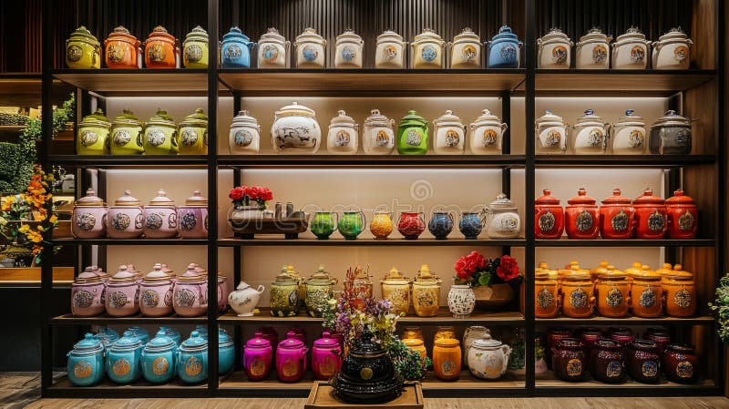 Wall Full of Loose Leaf Tea Canisters, on Display Store Tea Room. Stock ...