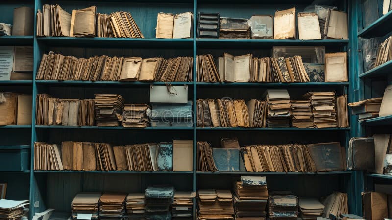Wall Full of Old Archive Records and Books on the Shelves Stock ...
