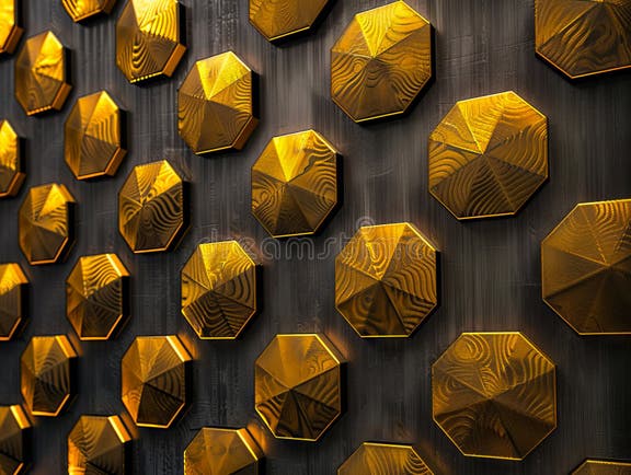 A Wall with Gold Hexagonal Shapes on it Stock Photo - Image of ...