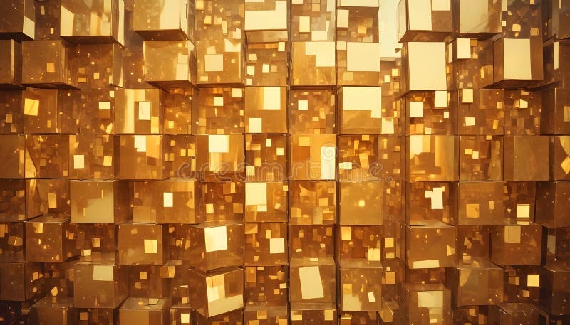 Wall of Golden Cubes, Reflecting Light and Creating a Textured and ...
