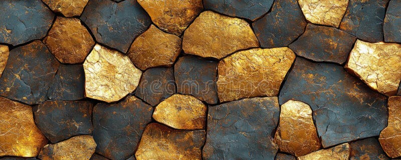 Wall of Golden Stones, Seamless Pattern. Abstract Gold Stones Stock ...