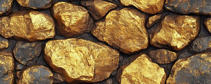 Wall of Golden Stones, Seamless Pattern. Abstract Gold Stones Stock ...