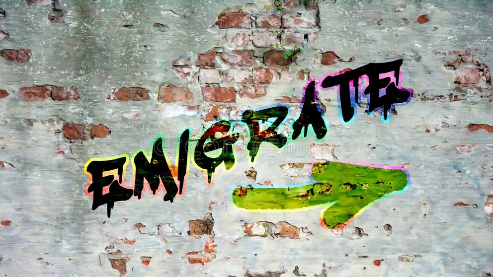 Wall Graffiti to Emigrate stock illustration. Illustration of traveling ...