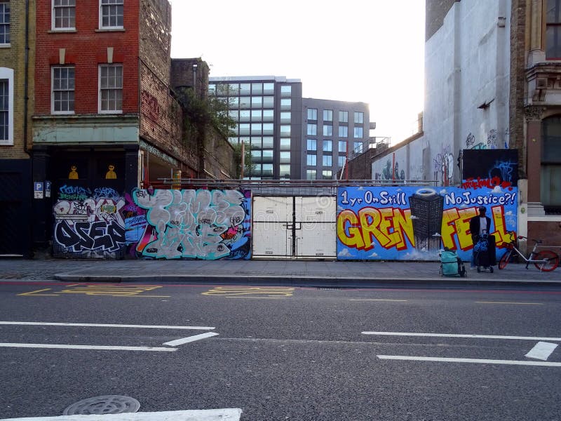 Wall Graffitied Including Grenfell Tower Tribute Editorial Photography ...