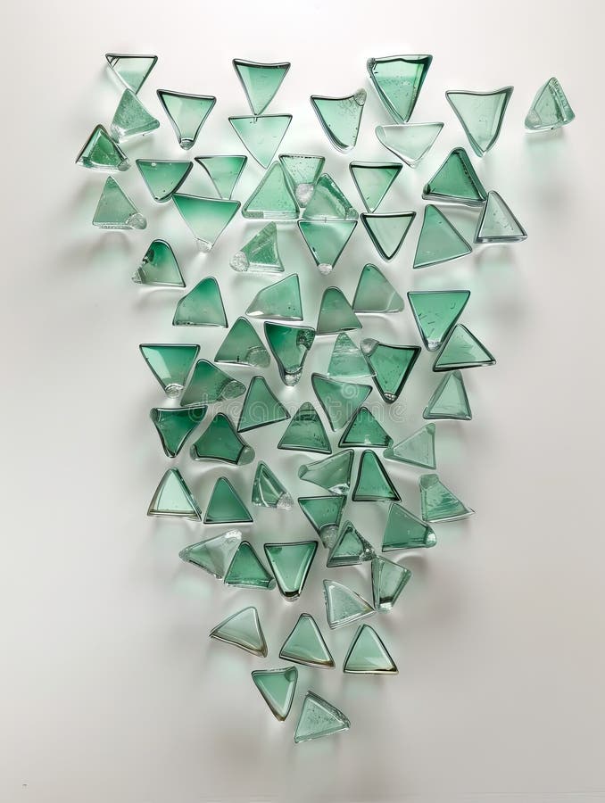 A Wall of Green Glass Triangles on a White Surface Stock Photo - Image ...
