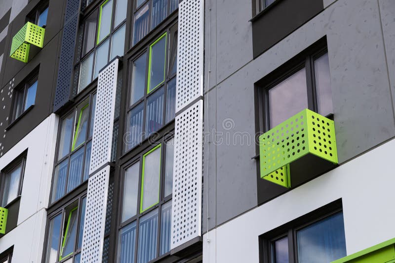 Wall of Green, White and Grey Block of Flats Stock Image - Image of ...