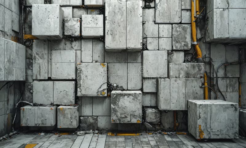 A Wall of Grey Blocks is Shown in the Image, with a Few of the Blocks ...