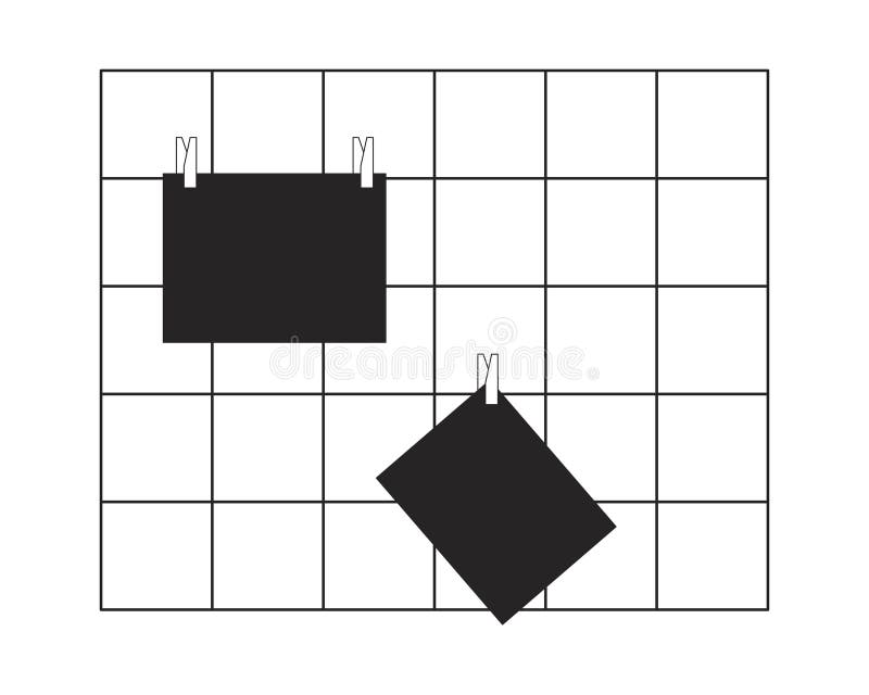 Wall Grid Panel Sticky Notes Black and White 2D Line Cartoon Object ...
