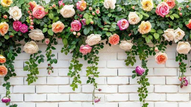 The Wall Had Different Colored Roses Hanging from Top To Bottom Against ...