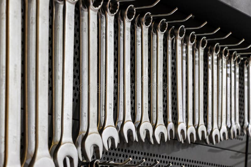 Wall Hanging Wrench, Spanner Sets in Various Sizes Stock Photo - Image ...