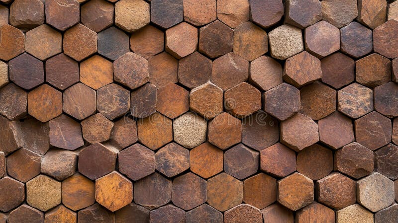 A Wall of Hexagonal, Natural Stone Tiles Arranged in a Grid. Semigloss ...