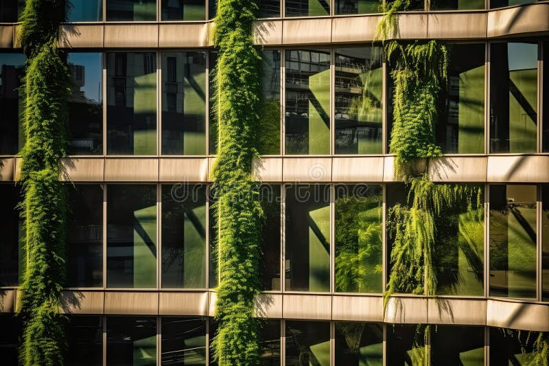 Wall of High-rise Building Fully Covered with Plants. Sustainability ...