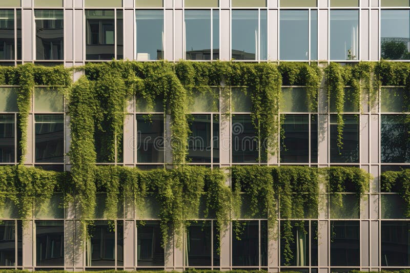 Wall of High-rise Building Fully Covered with Plants. Sustainability ...