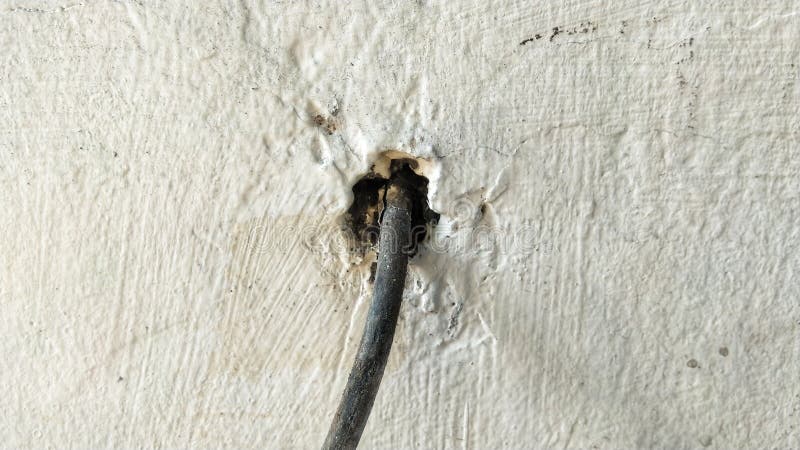 A wall hole for cable stock image. Image of hole, insect - 222716945