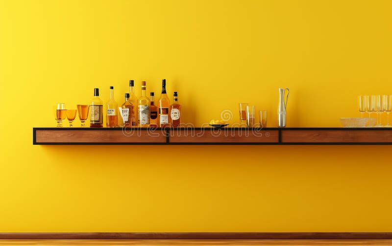Wall-Hung Bar Cabinet on a Yellow Backdrop -Generative Ai Stock ...