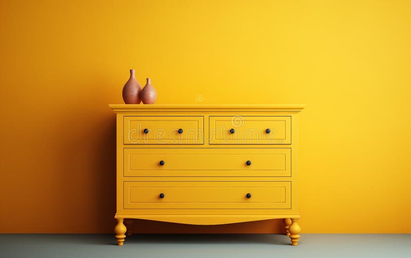Wall-Hung Chest of Drawers with a Yellow Backdrop -Generative Ai Stock ...