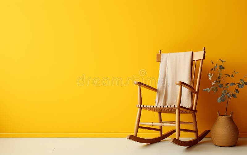 Wall-Hung Rocking Chair with a Yellow Backdrop Stock Illustration ...
