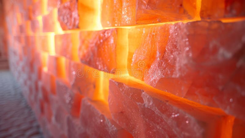 A Wall of Illuminated Himalayan Pink Salt Blocks. Stock Photo - Image ...
