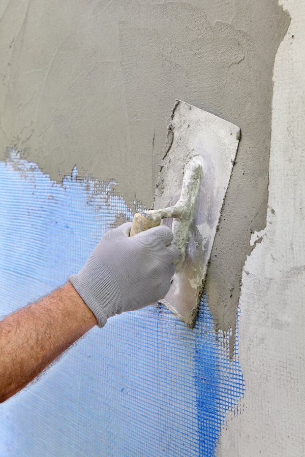 Wall Insulation, Spreading Mortar Over Mesh Stock Image - Image of ...