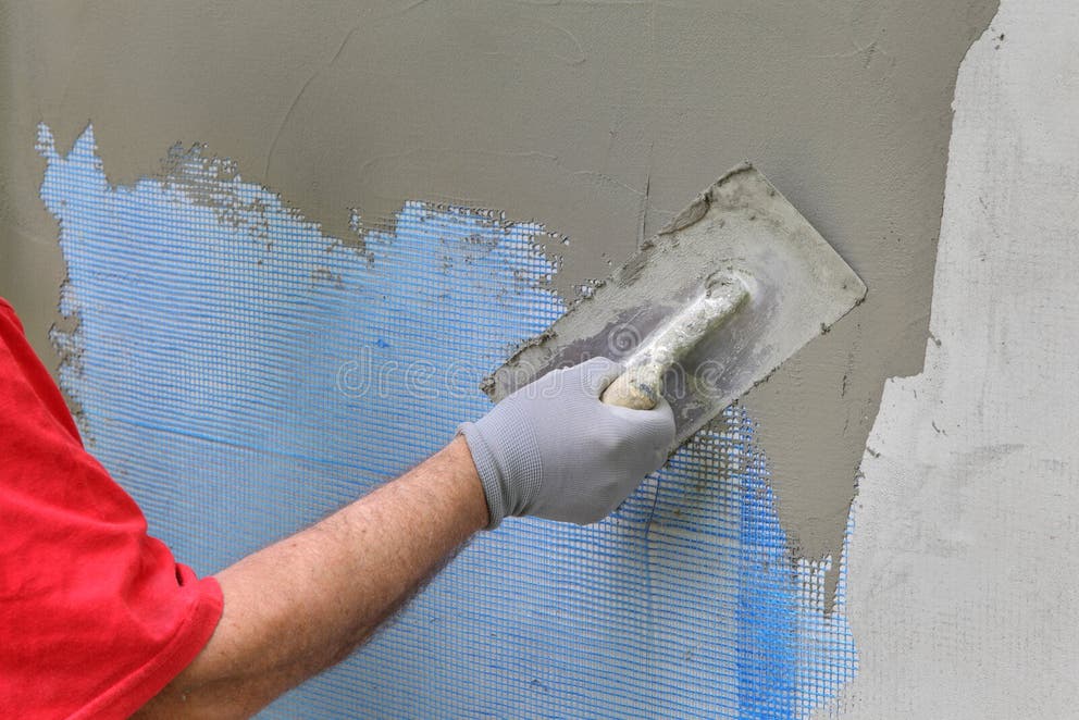 Wall Insulation, Spreading Mortar Over Mesh Stock Image - Image of ...