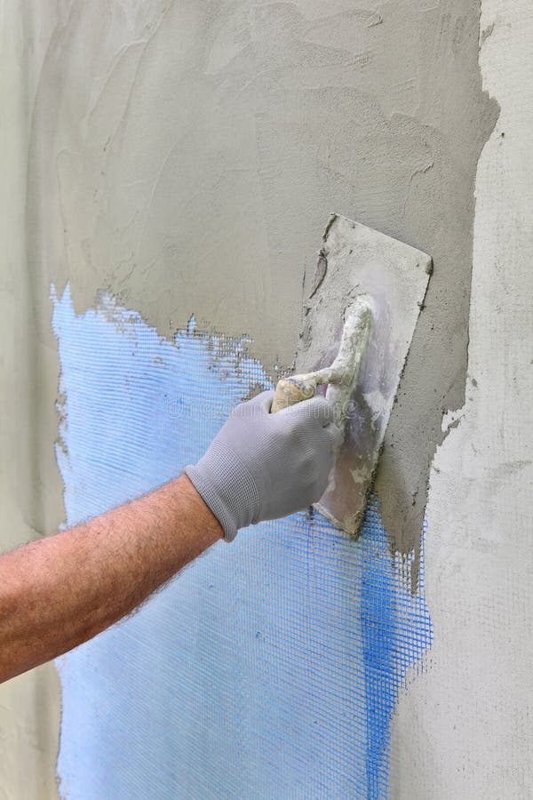Wall Insulation, Spreading Mortar Over Mesh Stock Image - Image of ...