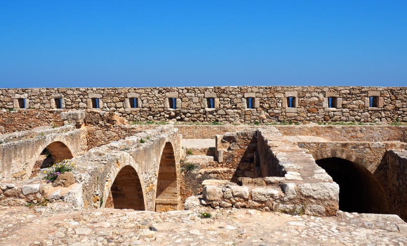 Wall at Fortezza or Fort of Rethymno Crete Greece Stock Photo - Image ...
