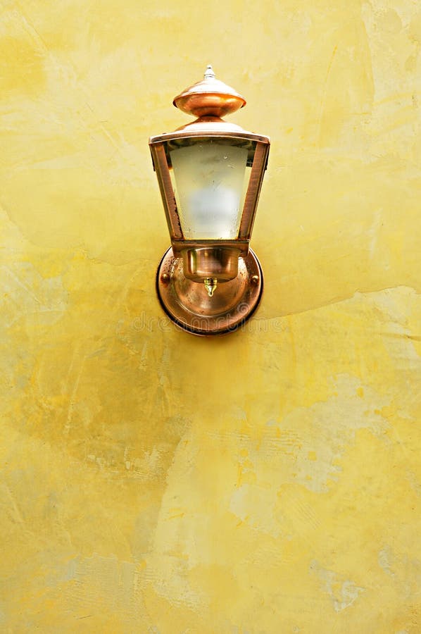 Wall Lamp on Retro Yellow Concrete Wall Stock Image - Image of ...