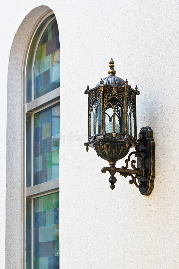 Wall Lamp with Stained Window Stock Photo - Image of material, elegant ...